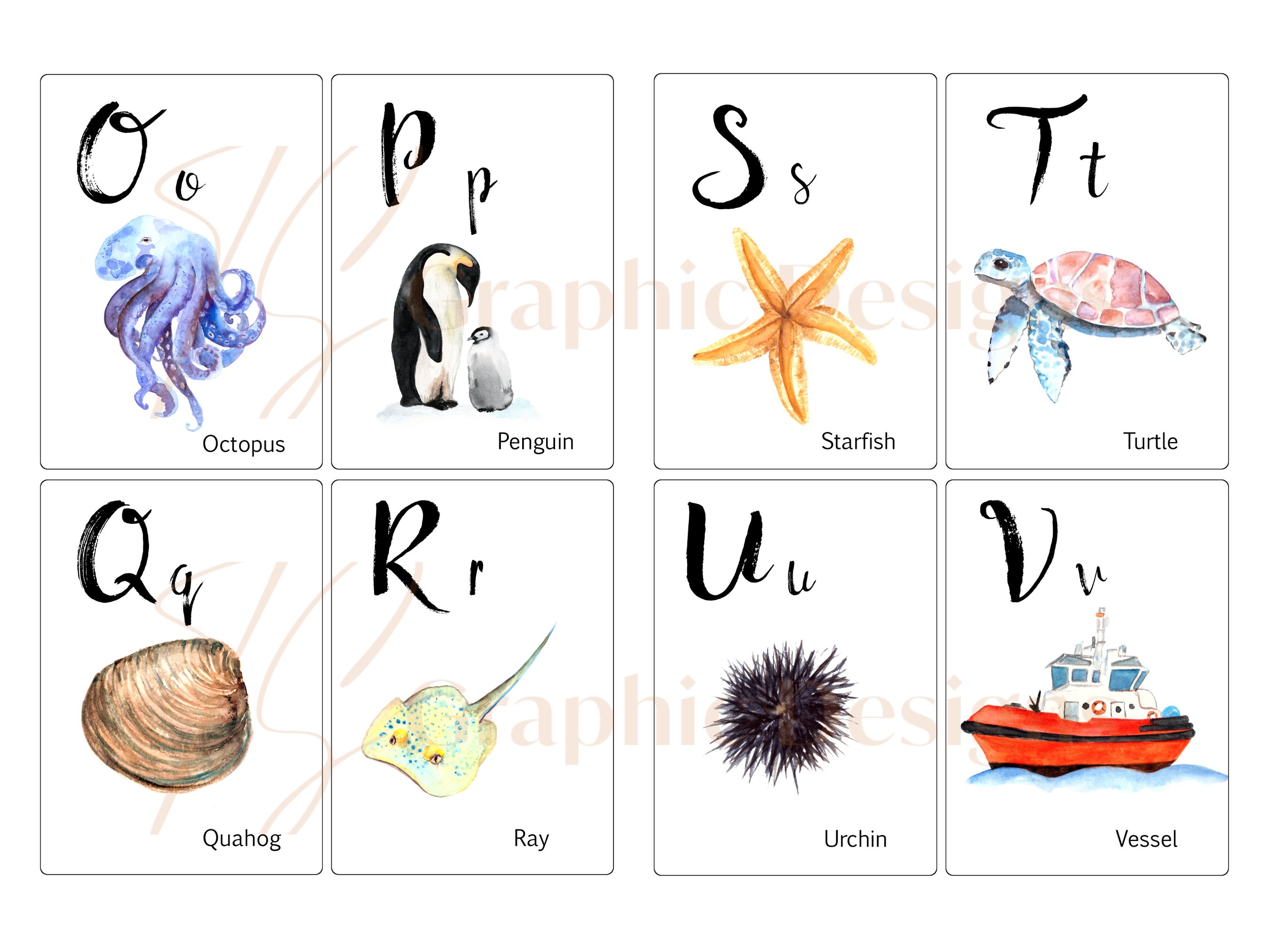 ABC Ocean Water Color Animals / Flashcards / Banner / Montessori ...