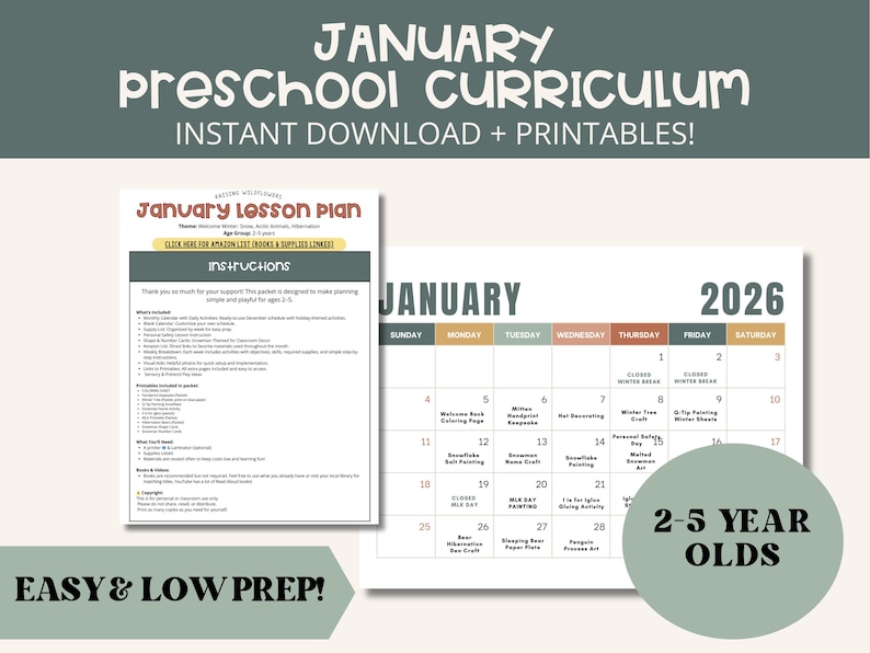 January Preschool Curriculum / Daycare / Preschool / Prek / Lesson Plan ...