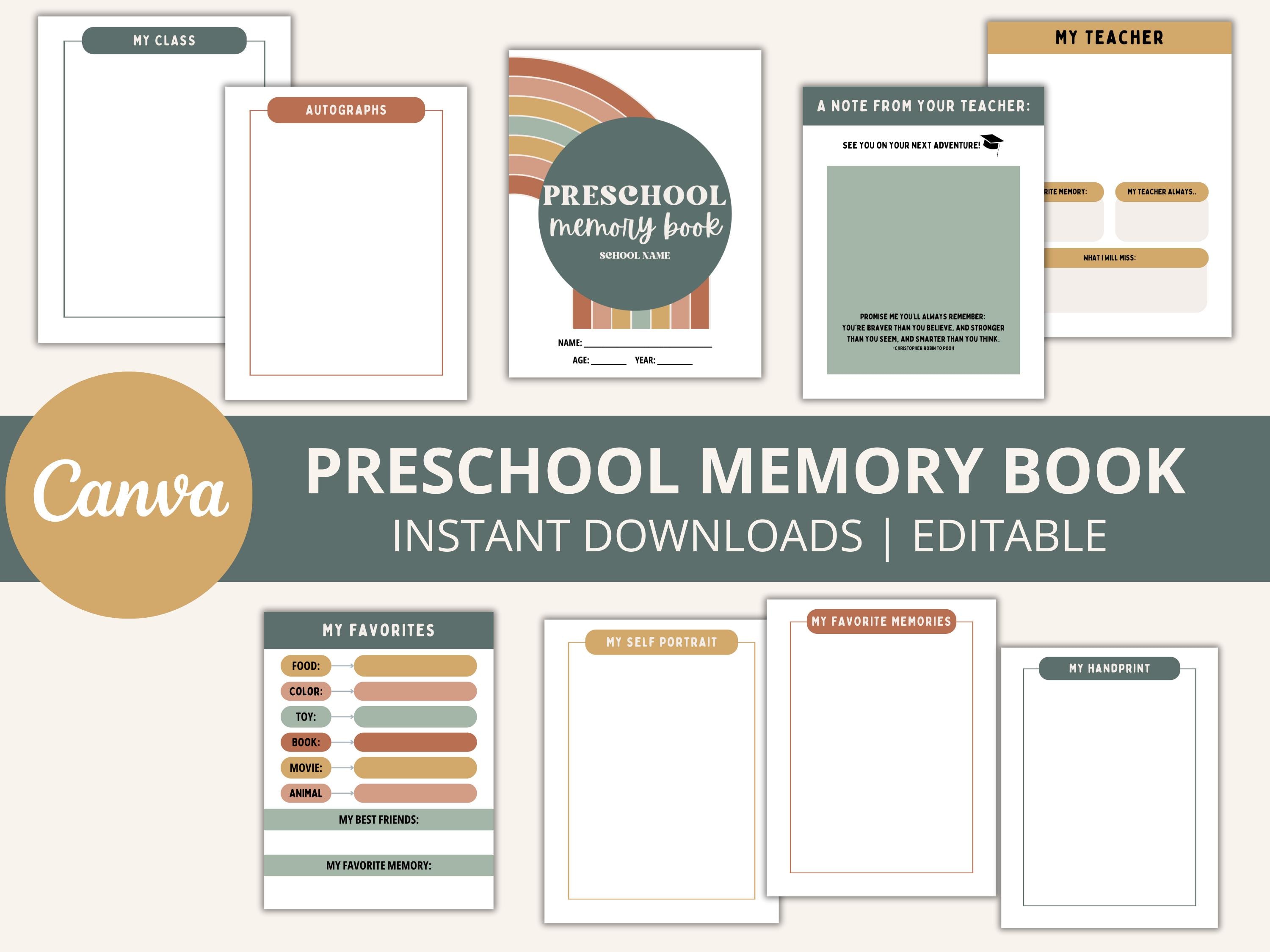 SCHOOL MEMORY BOOK, Preschool, Daycare, Homeschool, Canva Template ...