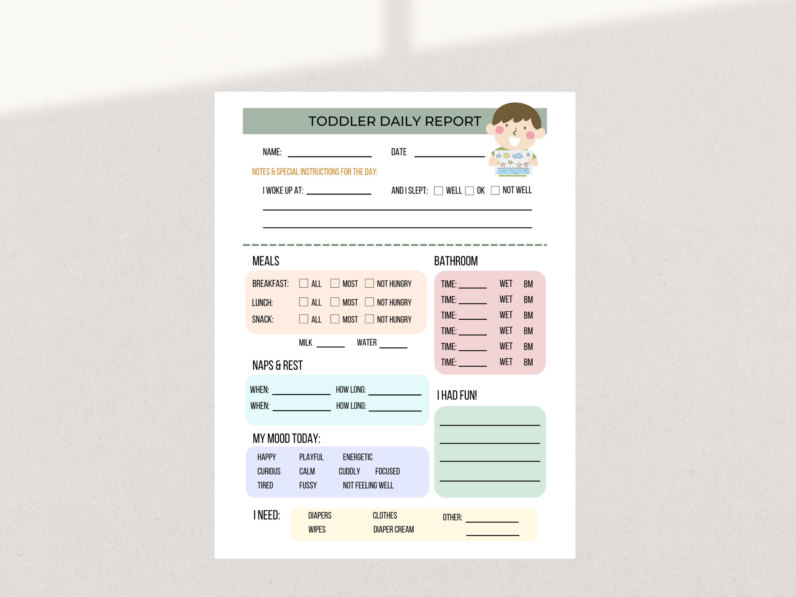 Toddler Report, Infant Report, Daily Toddler and Baby Schedule for ...