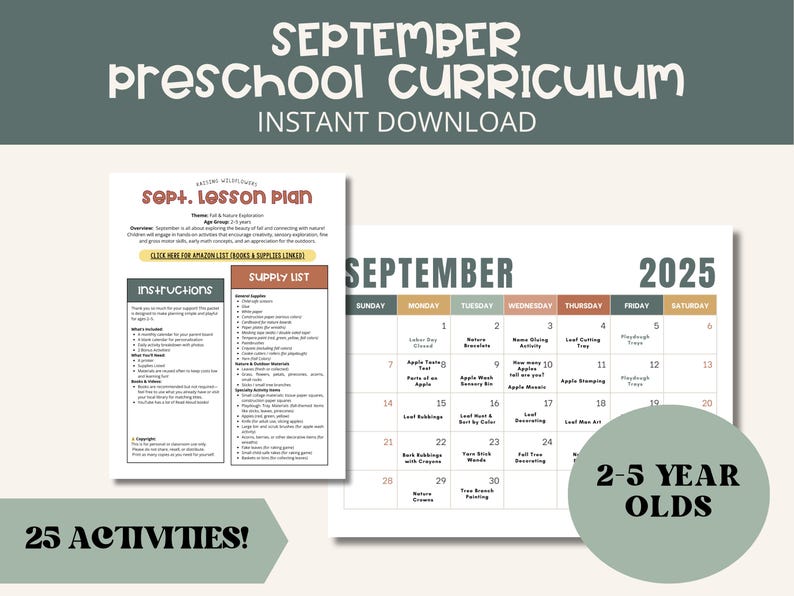 September Preschool Curriculum, Nature & Fall-themed Activities for 2-5 ...