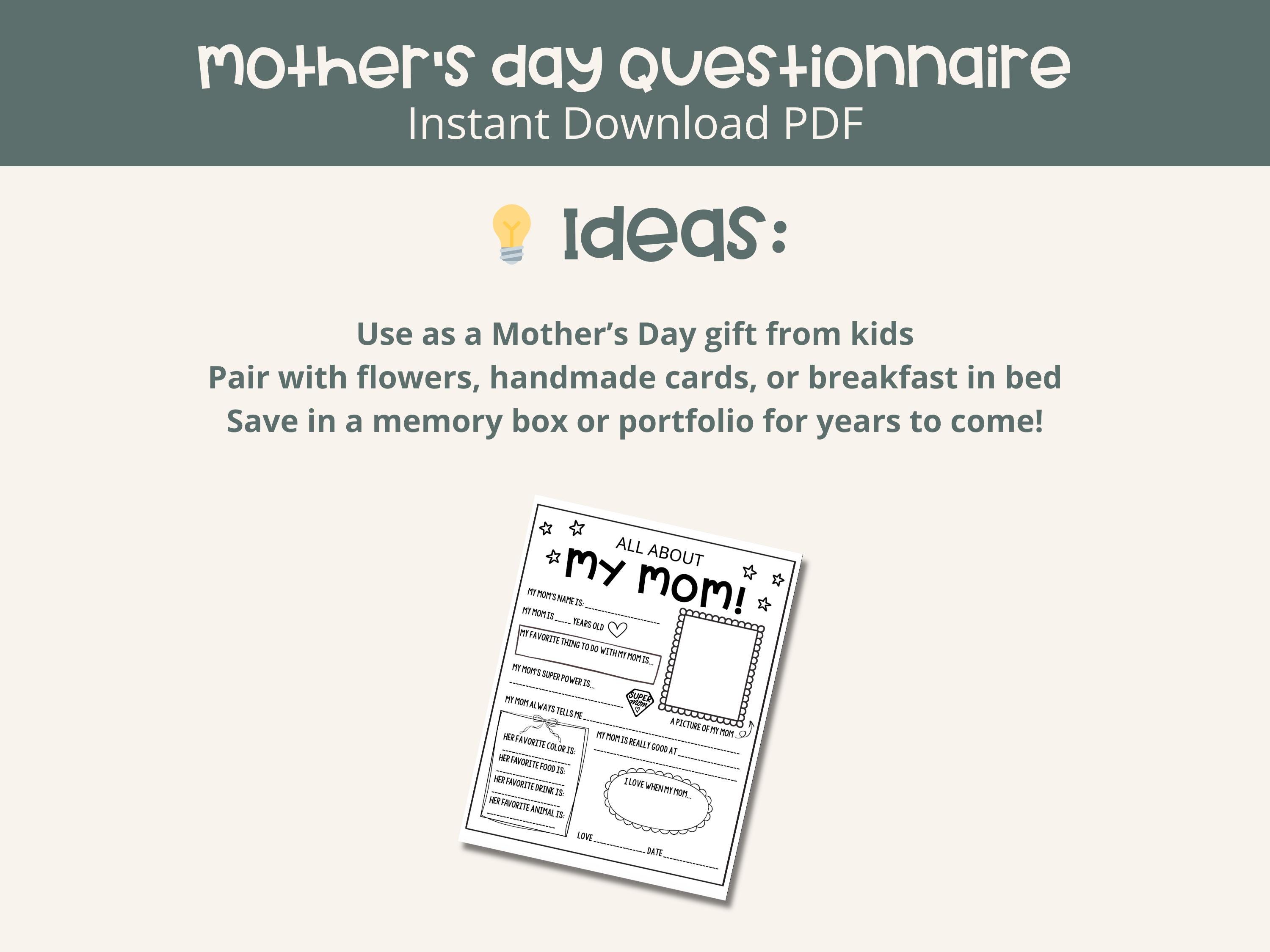 Mother’s Day Printable Questionnaire, Keepsake, All About My Mom ...