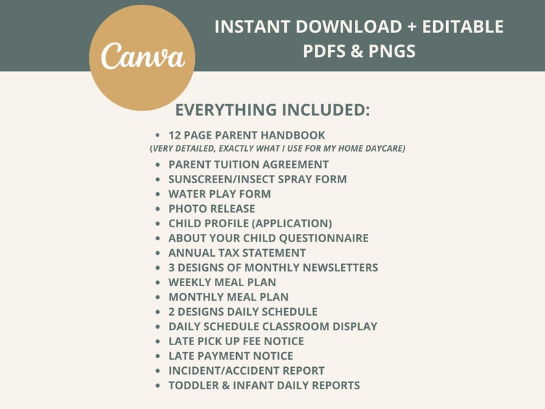 HOME DAYCARE BUNDLE, Parent Handbook, Contracts, Newsletter, Meal Plan ...