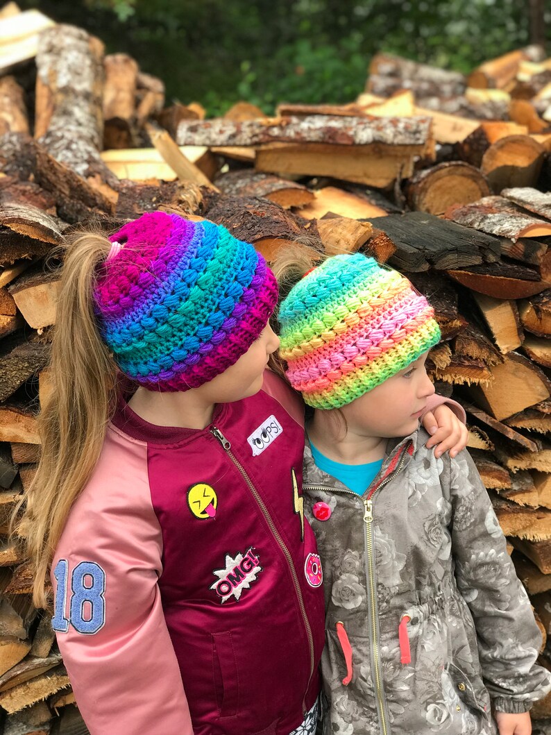 Quinn Beanie & Messy Bun Hat crochet PATTERN ONLY child | Etsy