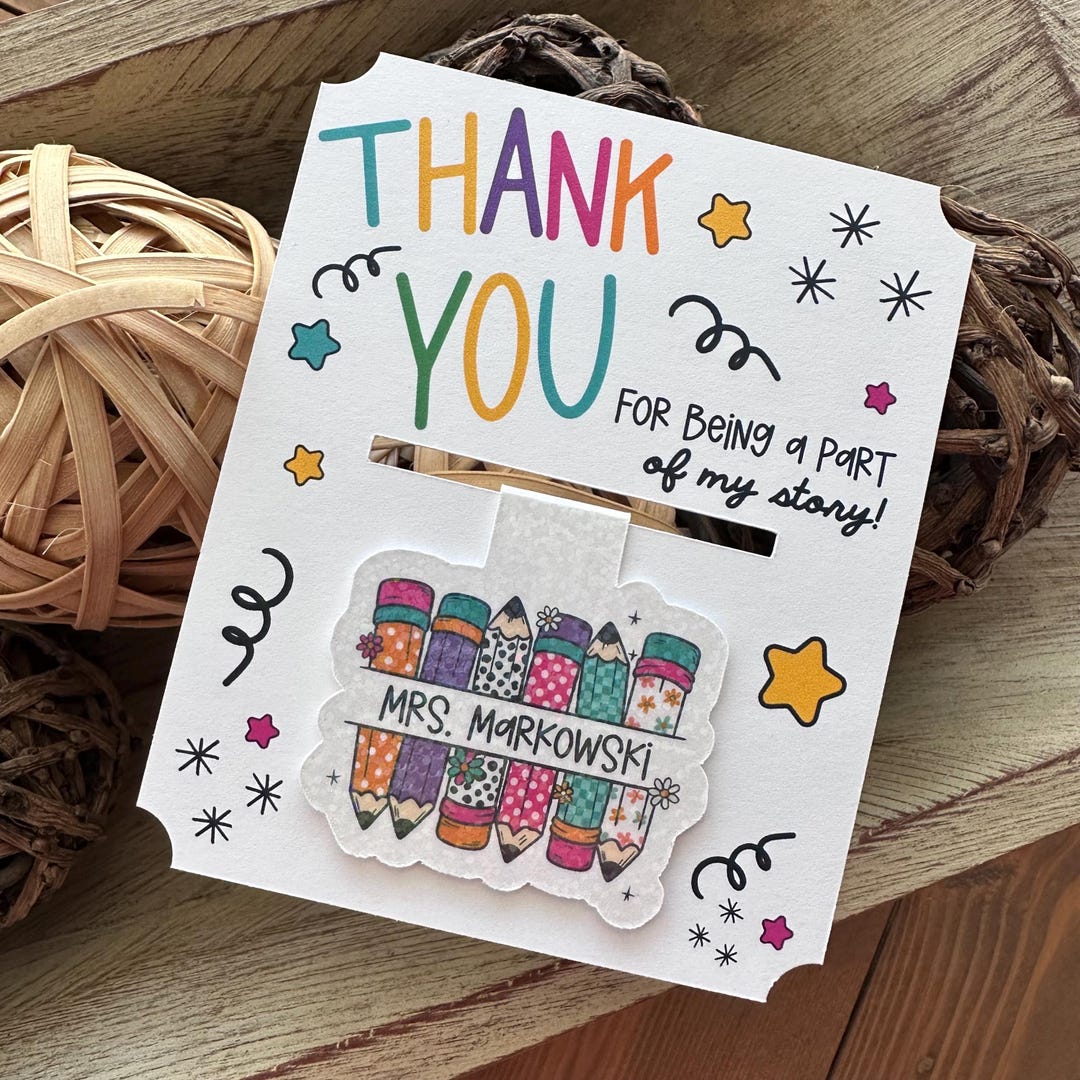 Personalized Teacher Gift: Thank You Card and Bookmark | Custom Pencil ...