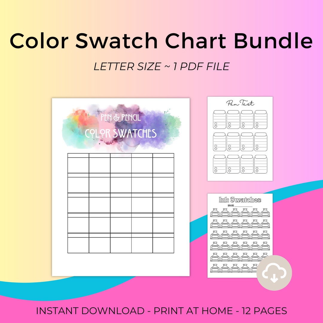 Color Swatch Chart Printable Bundle for Pens, Pencils, Markers, Paints ...
