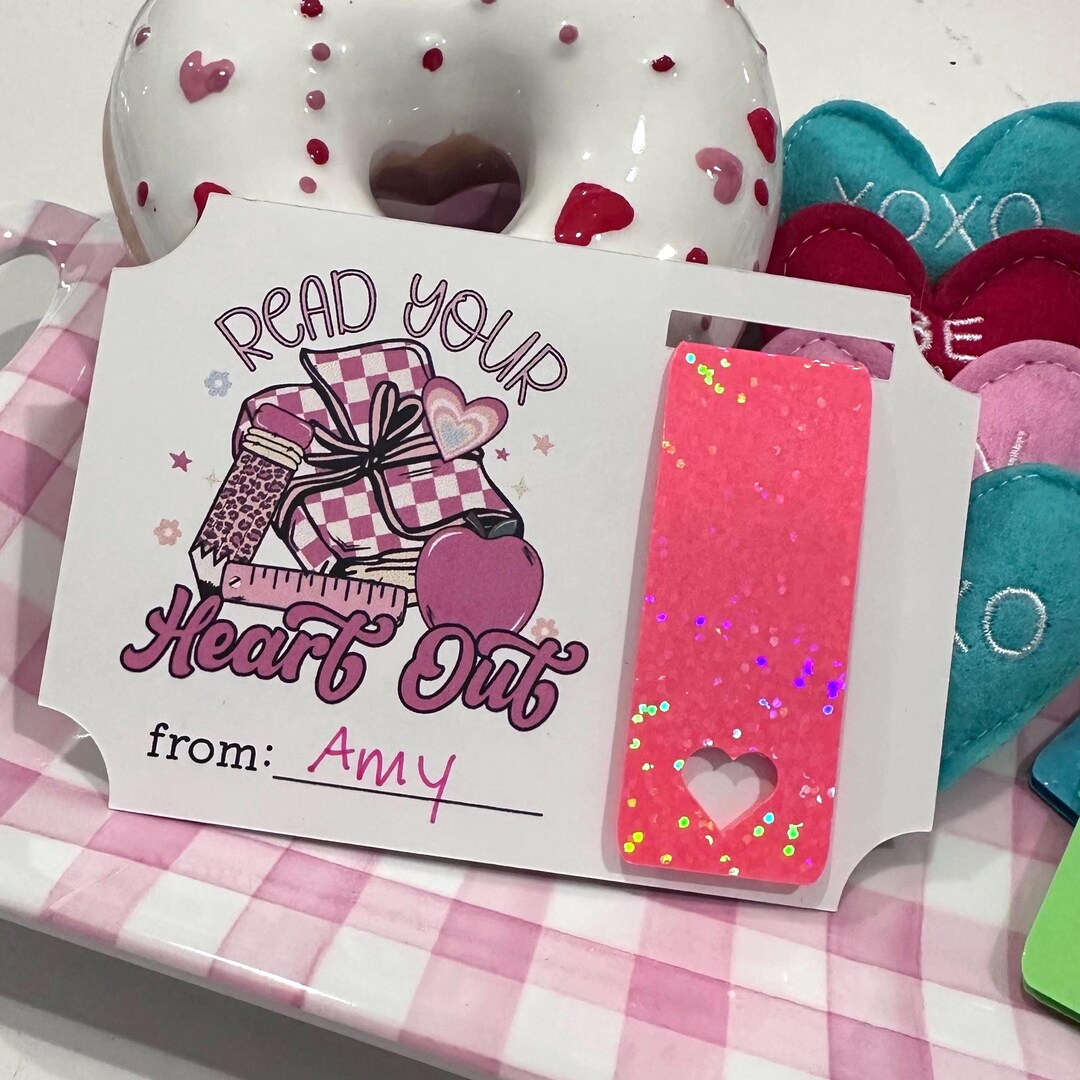 Valentine's Card: Read Your Heart Out Favor Card and Magnetic Bookmark ...