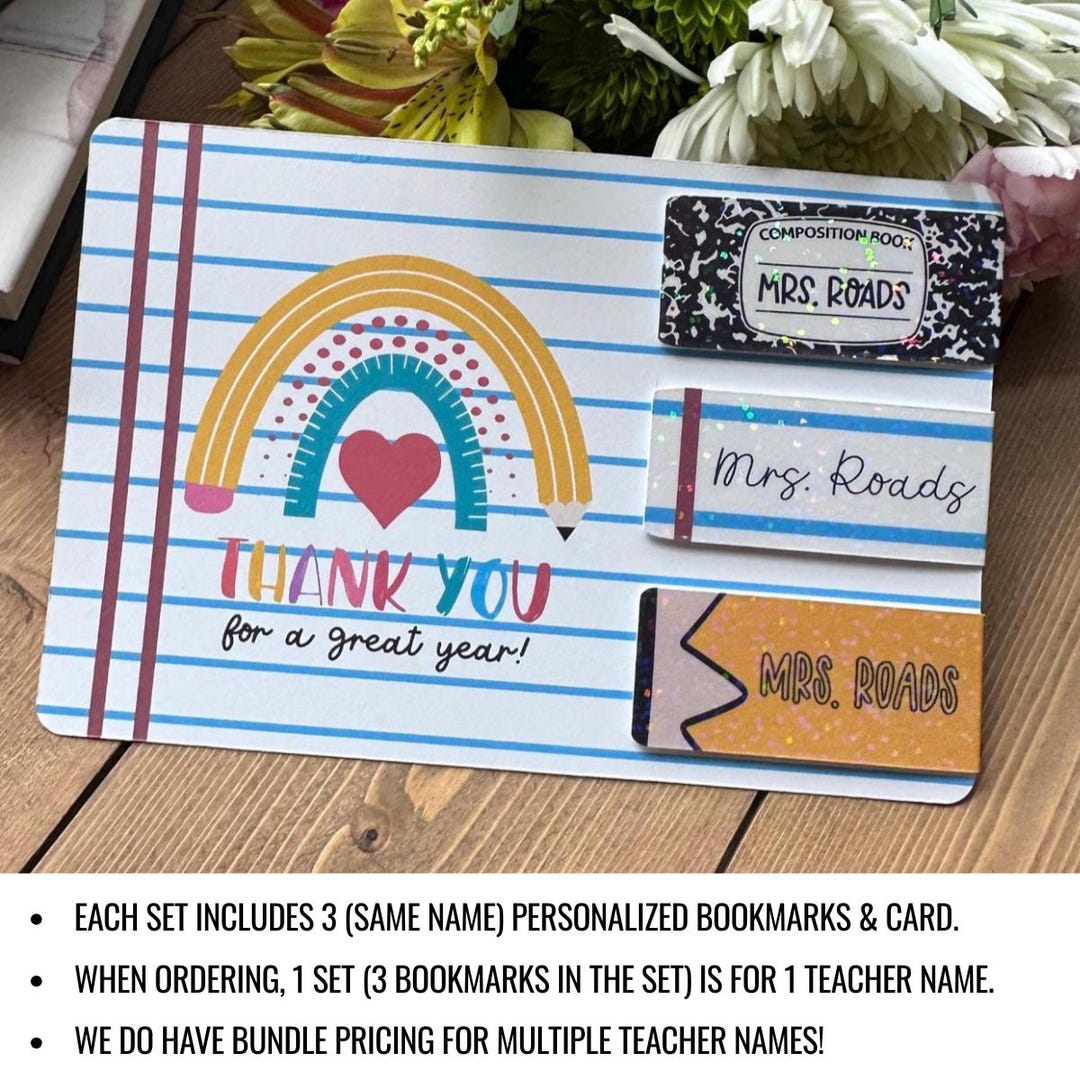 Personalized Teacher Bookmark Set: Magnetic Thank You Gift - Etsy