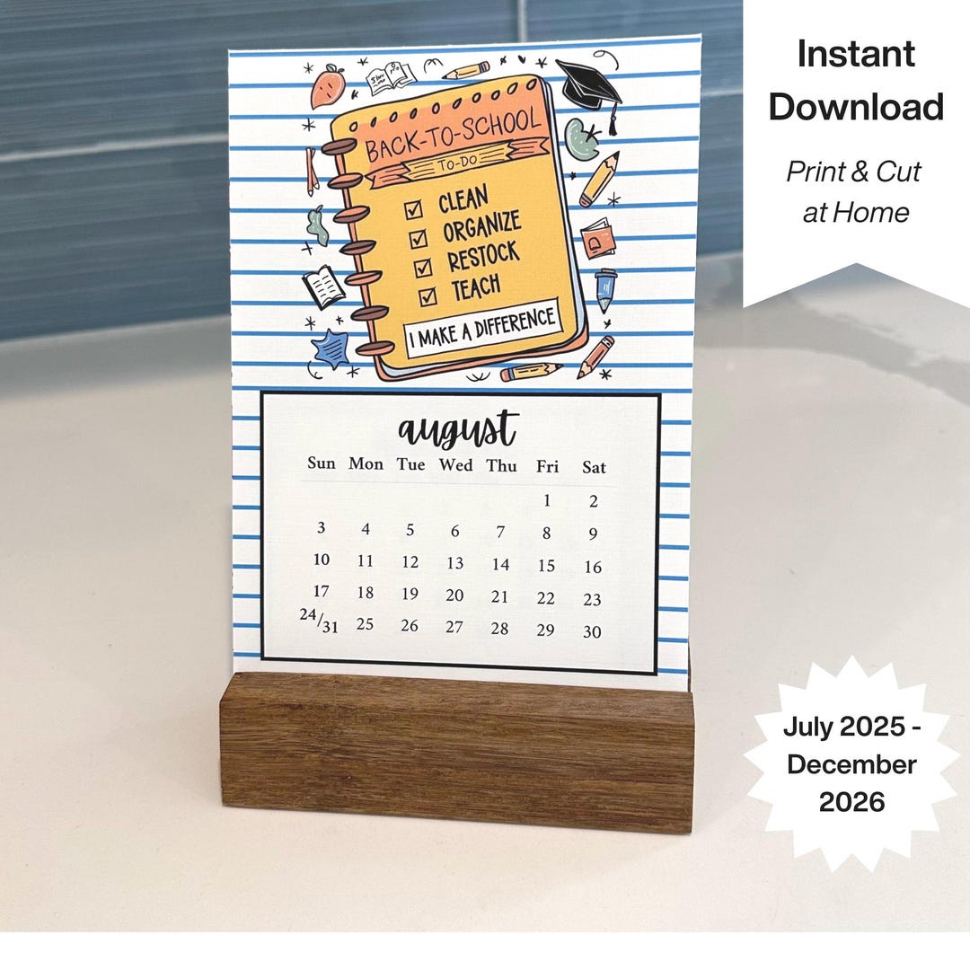 Teacher Desk Calendar: Classroom Decor, July 2025-december 2026 (PDF ...