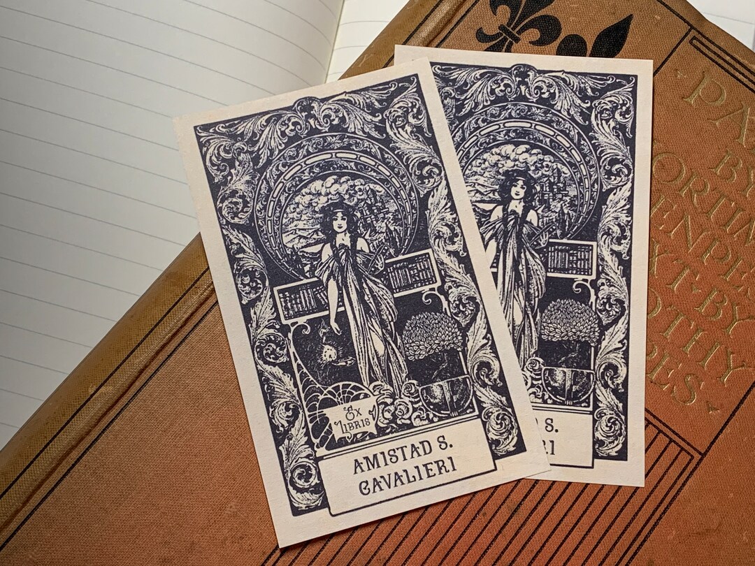 Literature Muse, Art Deco Personalized Ex-libris Bookplates, Crafted on ...