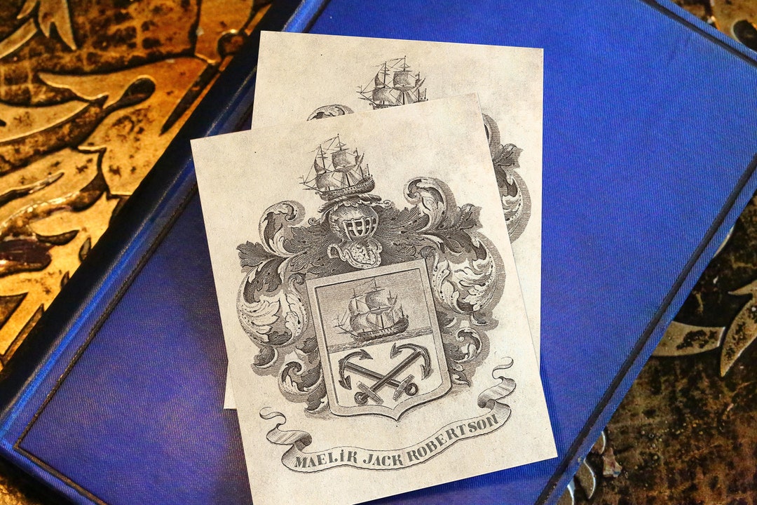 Two Anchors, Personalized Heraldic Ex-libris Bookplates, Crafted on ...