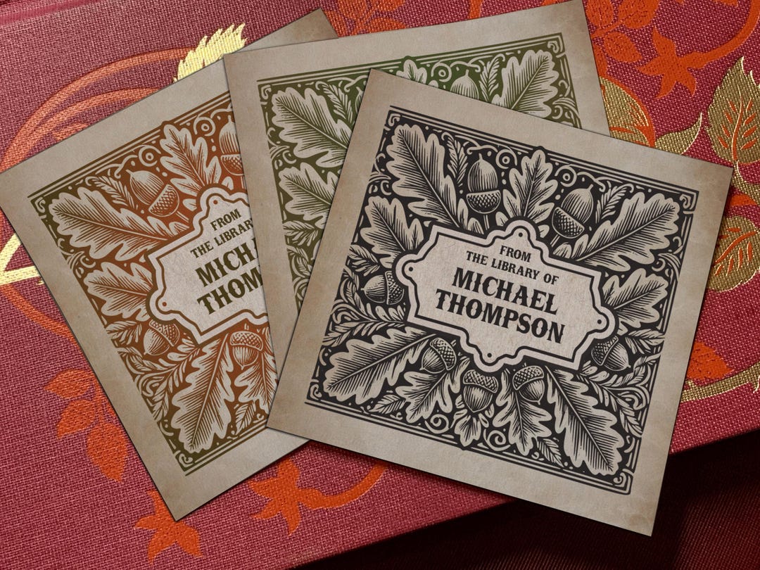 Oak and Acorn Woodcut, Personalized Ex-libris Bookplates, Crafted on ...