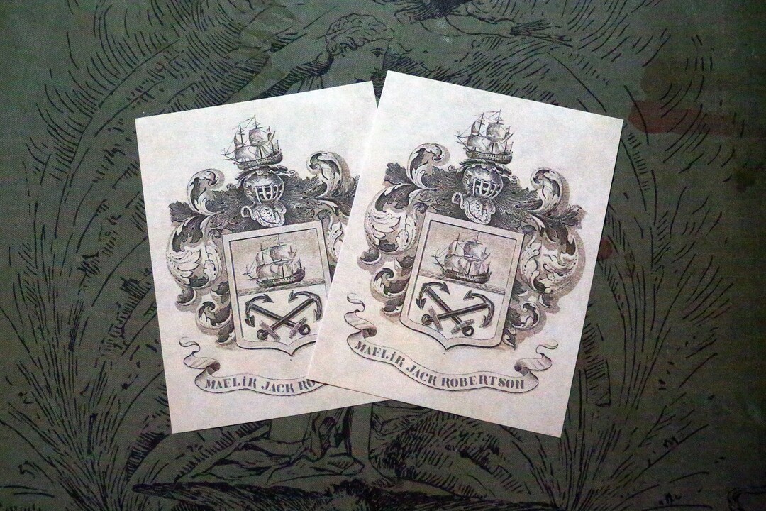 Two Anchors, Personalized Heraldic Ex-libris Bookplates, Crafted on ...