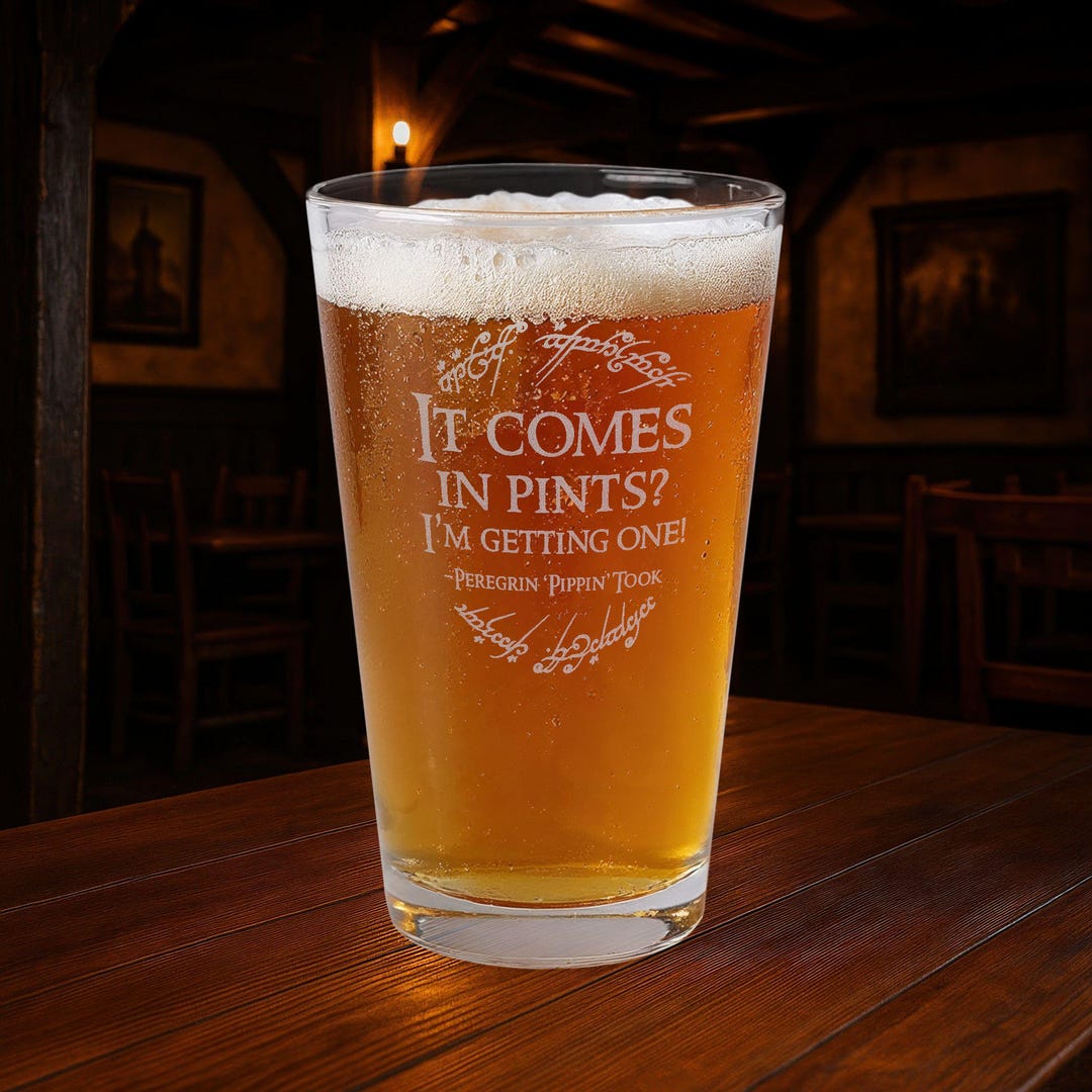 It Comes in Pints? Pippin Lord of the Rings (LOTR) Engraved Pint Mixing ...