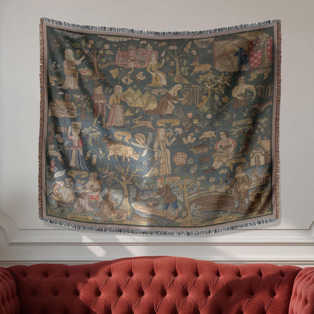 Labors of the Months, Medieval Calendar, Cozy Woven Throw Blanket, Wall ...