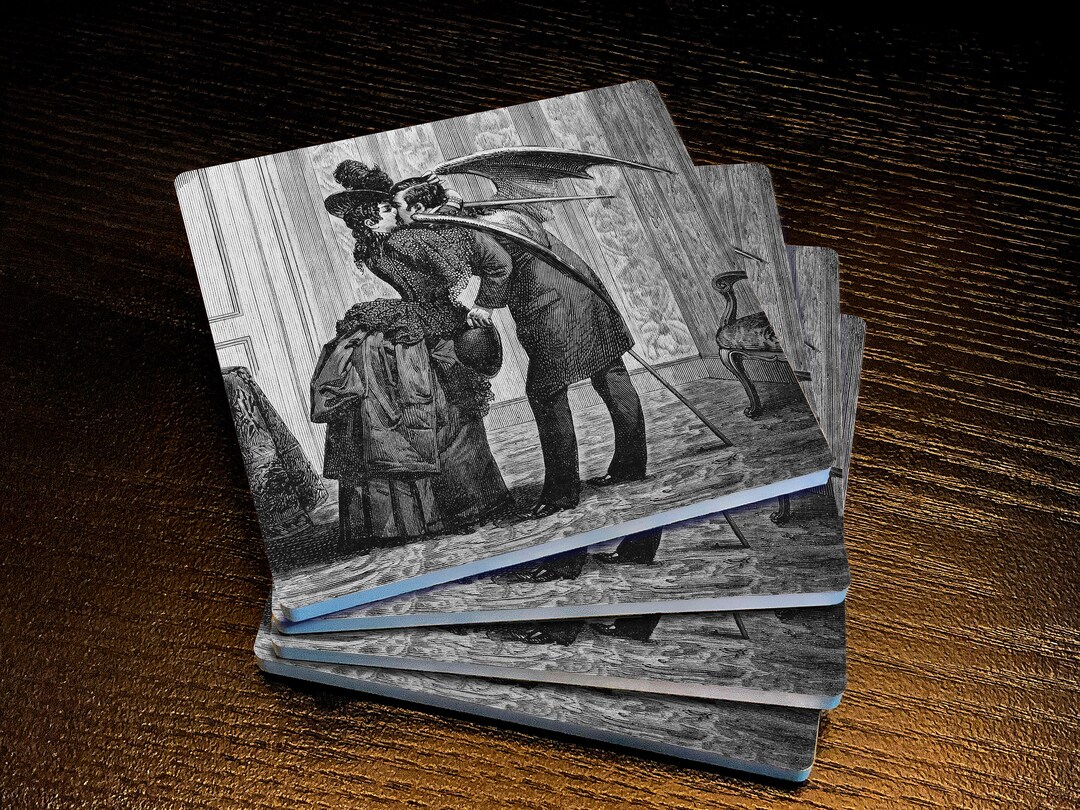 Devil's Kiss, Gothic Drink Coasters, Made From Stone With a Cork ...