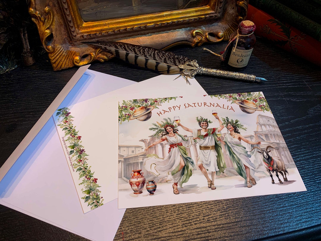 Saturnalia Revelers (happy Saturnalia), Set of 5in X 7in Flat Pagan Holiday Cards White ...