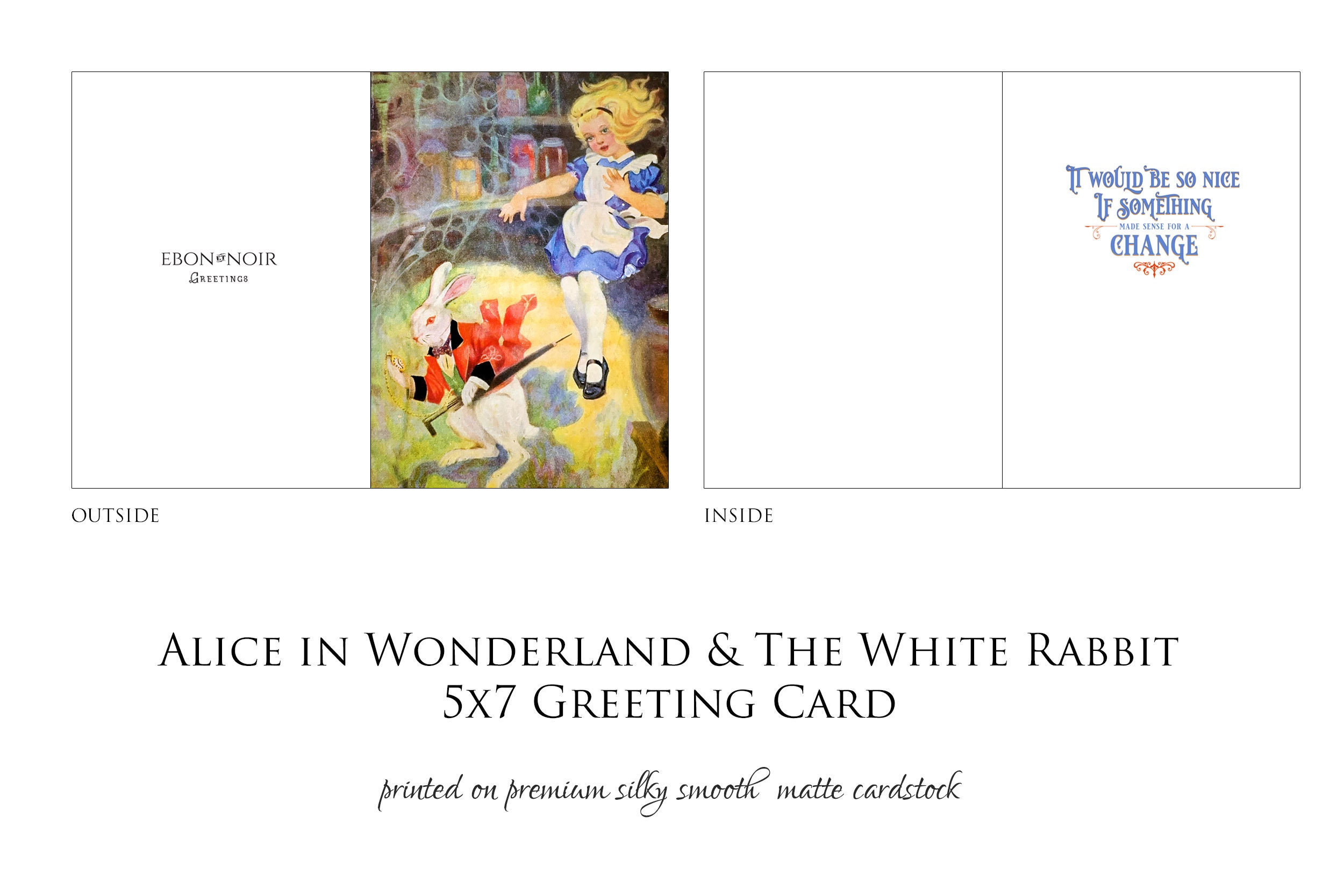 Alice and the White Rabbit, Alice in Wonderland Greeting Card With ...