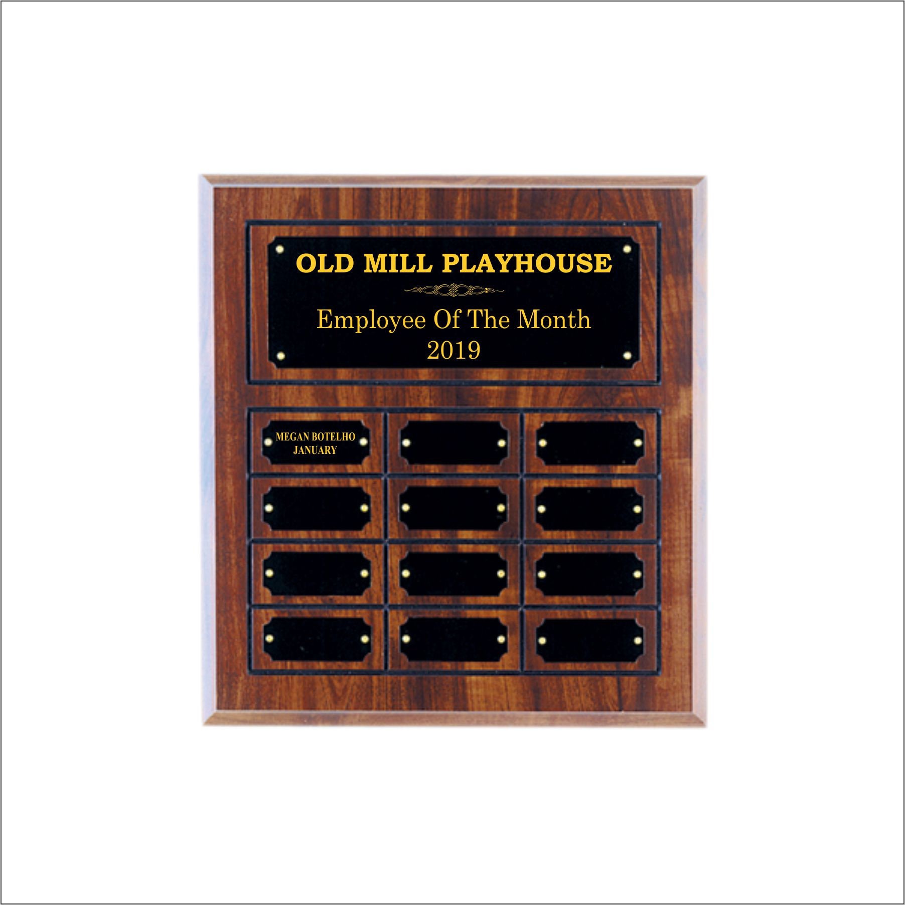 Cherry Finish Perpetual Plaque with 12 Plates, Employee of the month ...