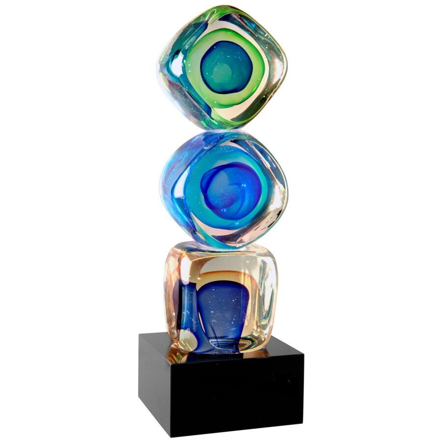 Artistically Inspired Hand Blown Glass Sculpture 9-14 Stacked Blocks ...