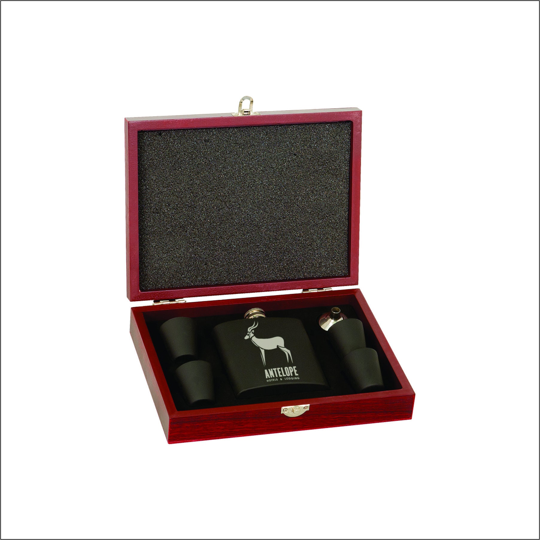 Stainless Steel Flask Set in Rosewood Finish Wood Presentation Box ...