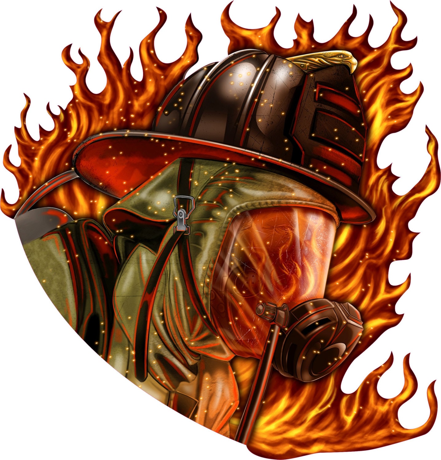 Fire Department decal, full color firefighter with mask decal, FD ...