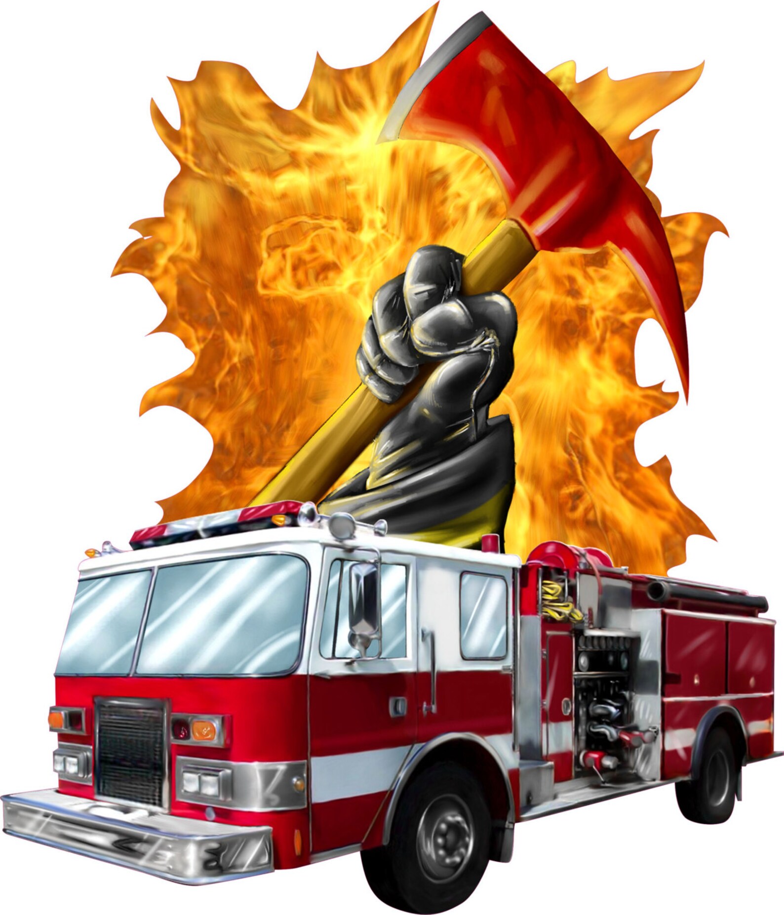 Fire Department Decal, Full Color Fire Truck With Axe Decal, FD Sticker ...