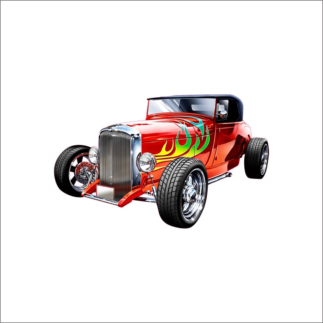 Hot Rod Decal: Classic Car With Flames Vinyl Sticker - Etsy