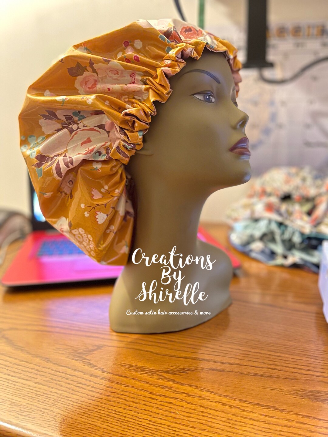 Satin Shower Bonnet | Floral | Satin Bonnet | Adult | Shower Bonnet ...