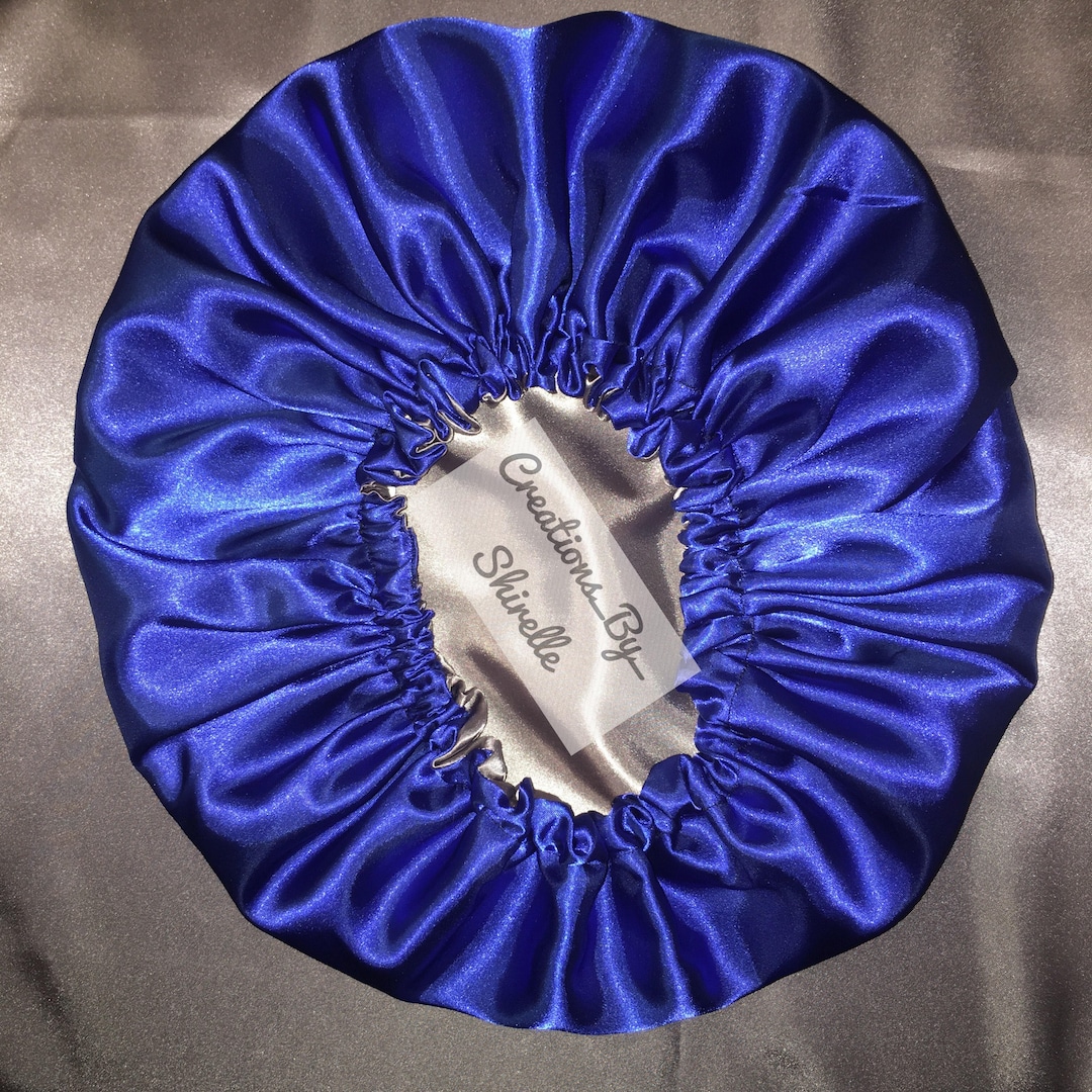 Grey & Royal Blue Satin Bonnet Reversible Royal Blue Sleep Bonnet Satin ...