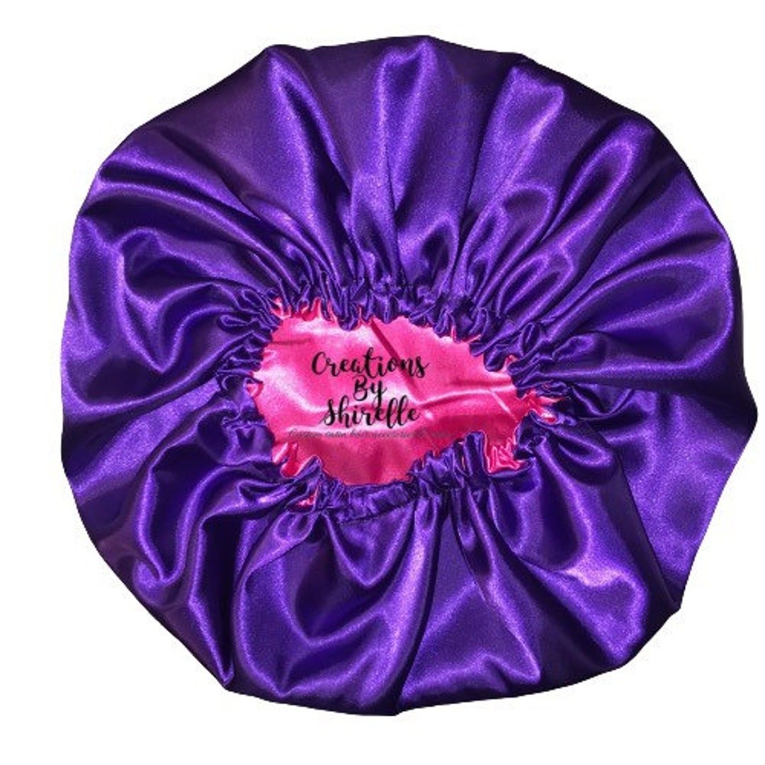 Purple & Hot Pink Satin Bonnet Reversible Purple Sleep Bonnet Satin ...