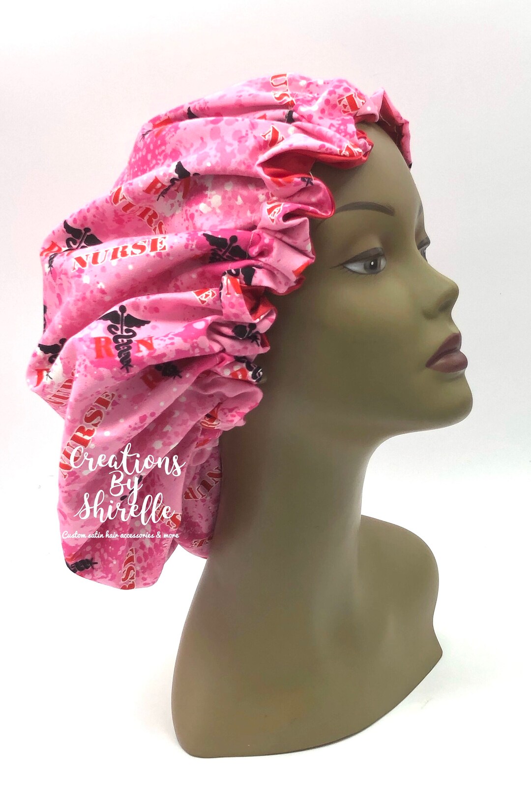 Nurse Satin Bonnet Nurse Heartbeat Nursing EKG Heart Satin Sleep Cap ...