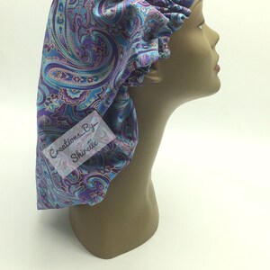 Purple Paisley Satin Bonnet | Sleep Cap | Purple & Blue | Available in ...