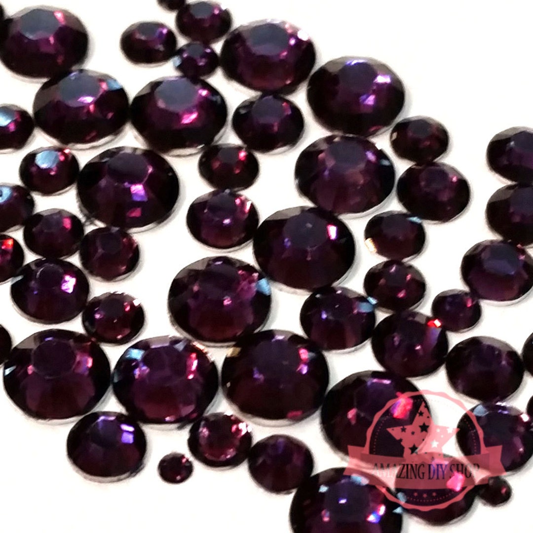 1200 Pcs 2mm 6mm Resin Amethyst Round Rhinestones Flatback Mix SIZE M2 ...