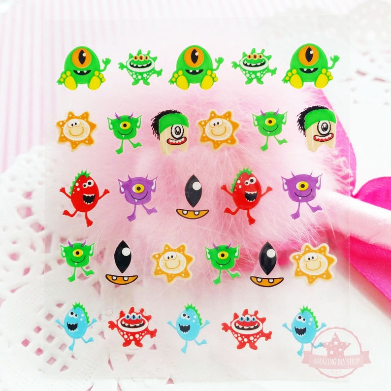 Monster Alien Self Adhesive Colorful Nail Art Stickers | Etsy