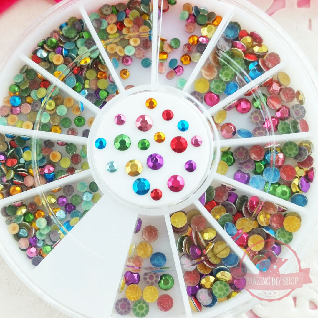 Mix Metallic Colors Round Dot Shape Nail Studs 3D Design Manicure Wheel ...