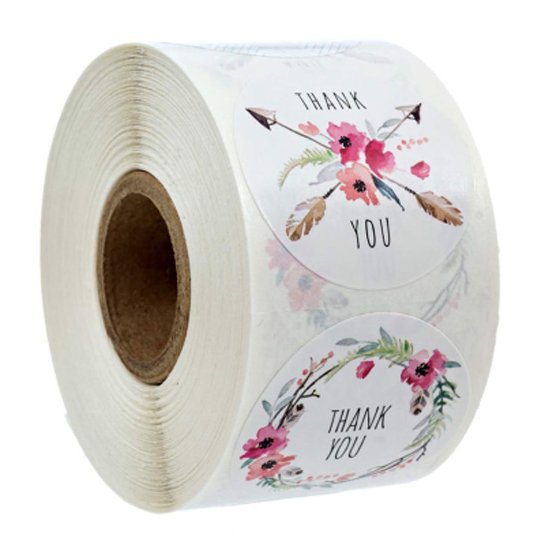 500 Pcs thank You Labels Round Roll Stickers Pink Business Use Craft ...