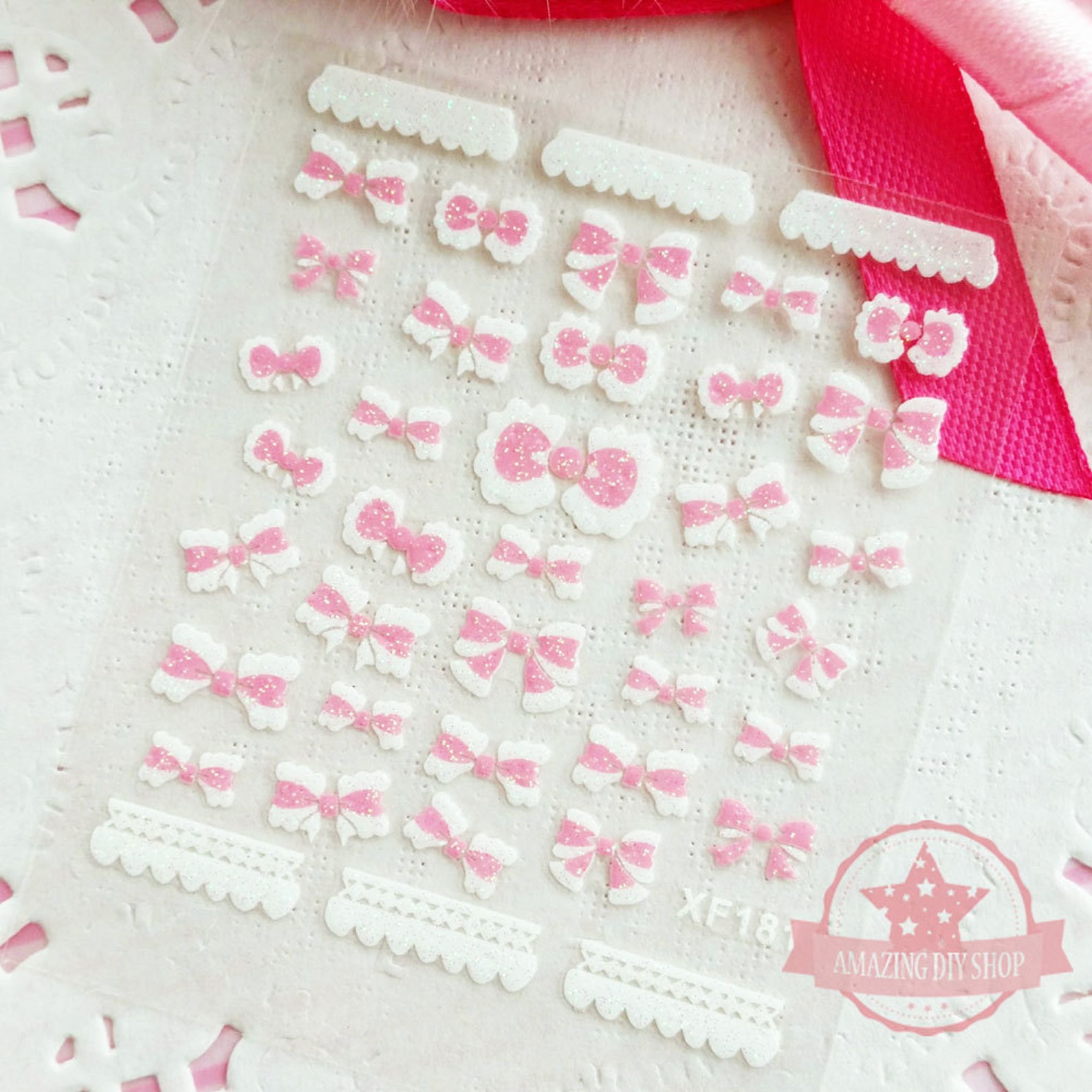 Self Adhesive Light Pink Ribbon Bow Lace Nail Art Stickers | Etsy
