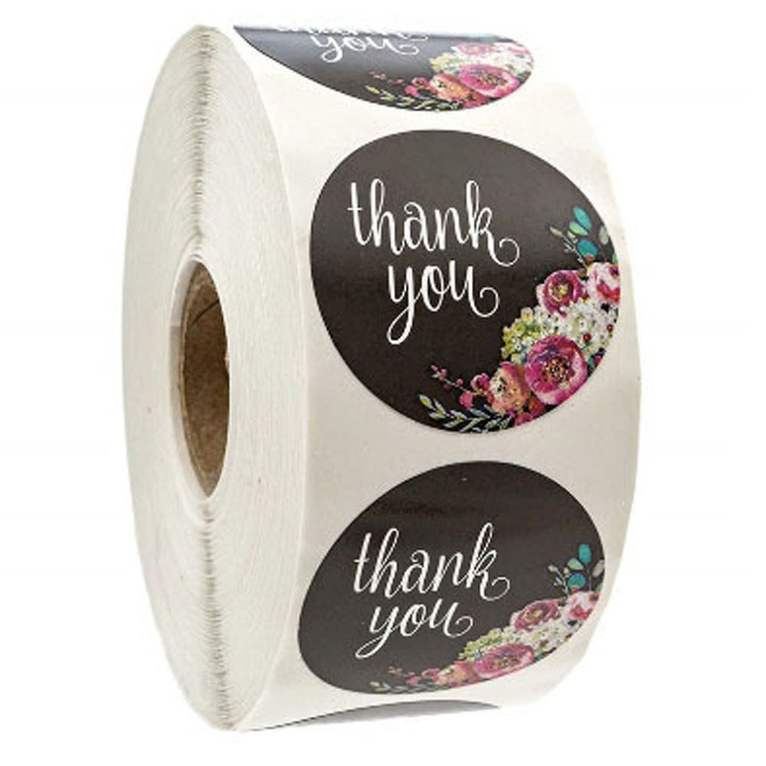 500 Pcs thank You Labels Round Roll Stickers Black - Etsy
