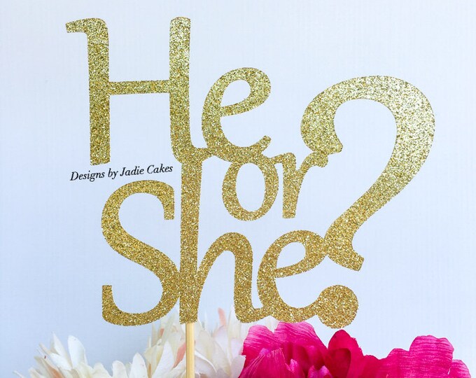 He or She Cake Topper Gender Reveal Cake Topper Gender - Etsy