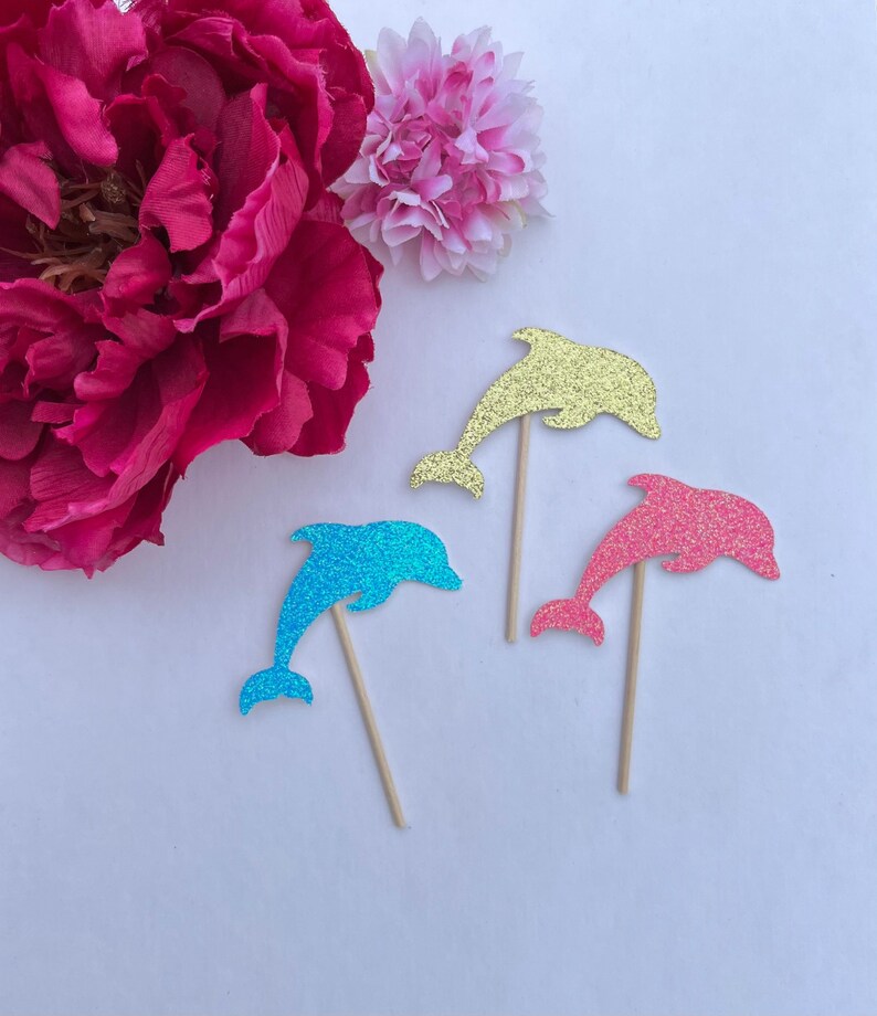 Dolphin Cupcake Toppers Dolphin Theme Ocean Cake Topper - Etsy