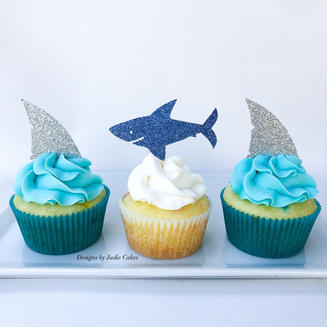 Shark Cupcake Topper | Shark Birthday Cake Topper | Shark Birthday ...