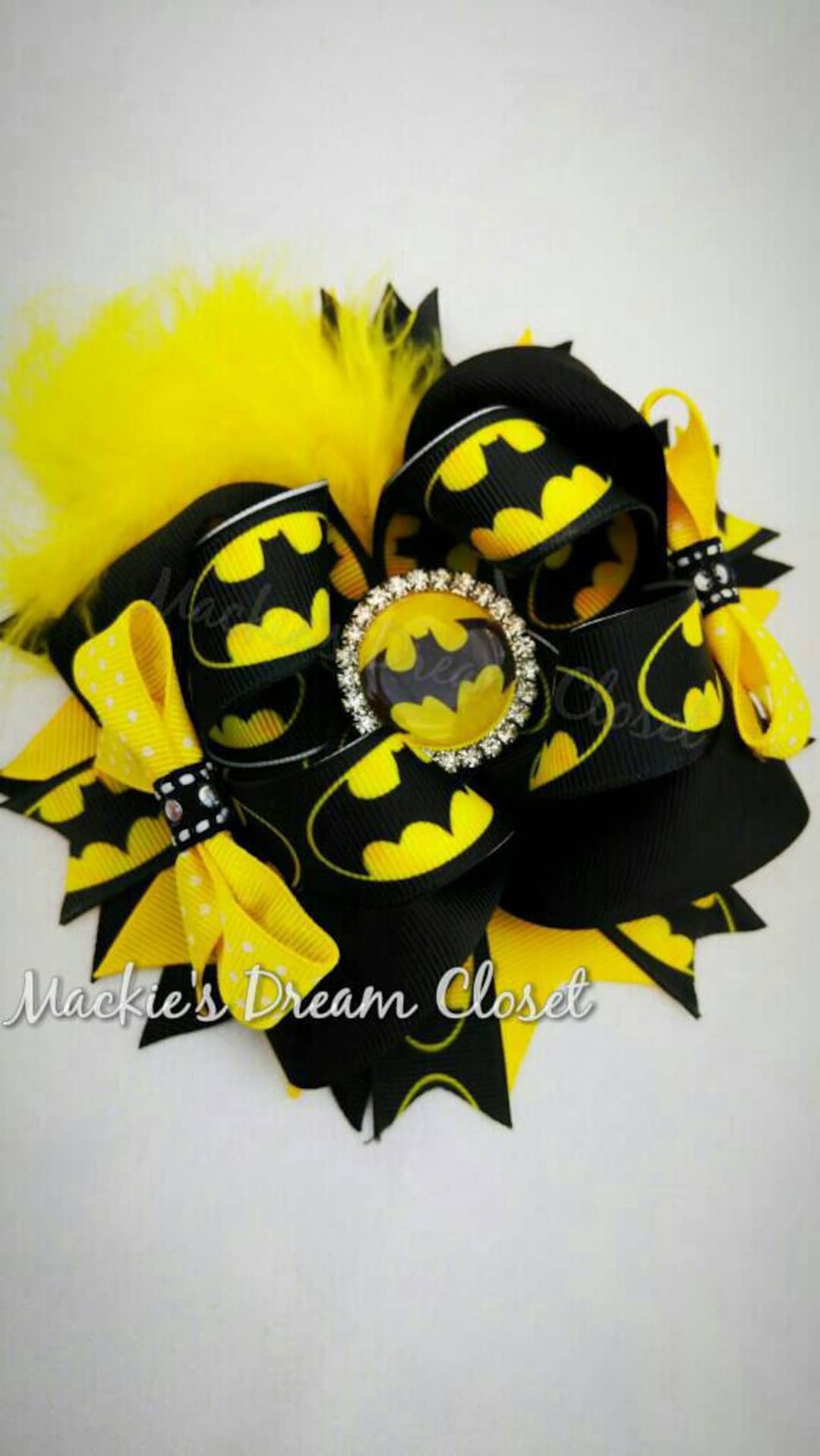 Batman Bow Batgirl Hair Clip Headband Rhinestone Centerpiece Feather ...