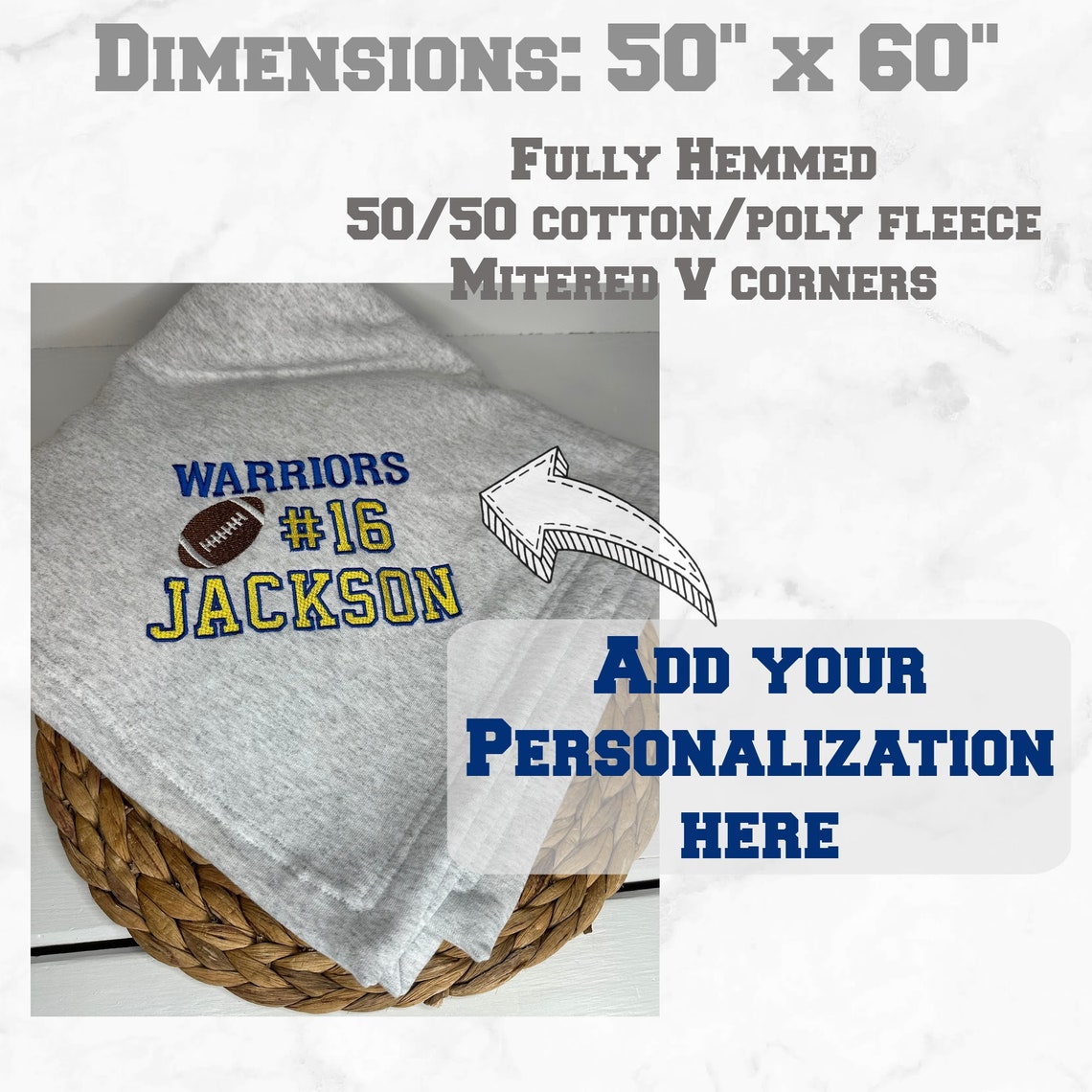 Personalized Stadium Blanket • Embroidered Football Blanket ...