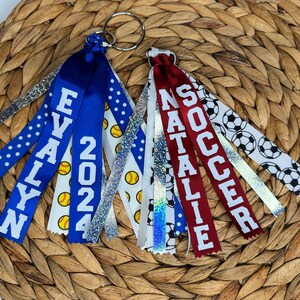 Personalized Sport Ribbon Keychain • Cheerleader Key Fob • Senior 2025 ...