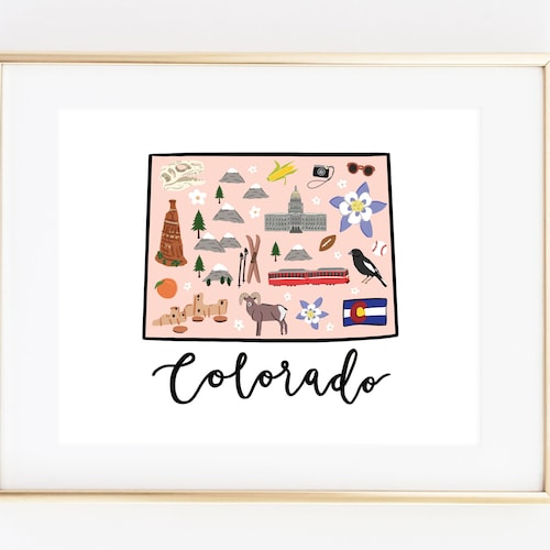 Illustrated Colorado Map Art Print Modern Colorado Decor - Etsy