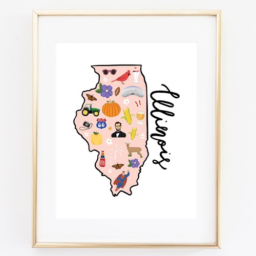 Illustrated Iowa Art Print Cute Iowa Map Print Modern Iowa - Etsy