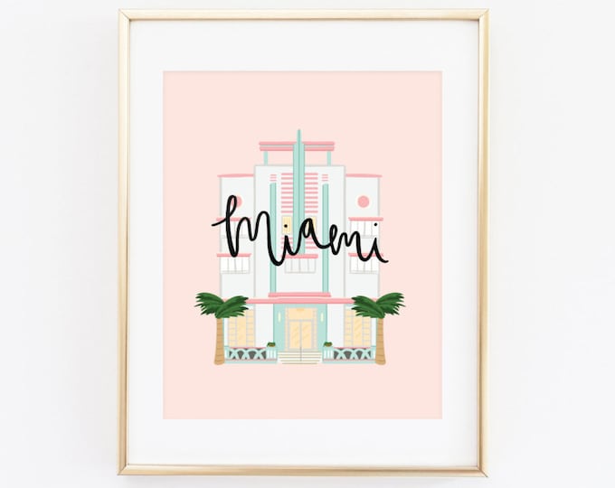 Illustrated Miami Art Deco Building Art Print Cute Miami | Etsy