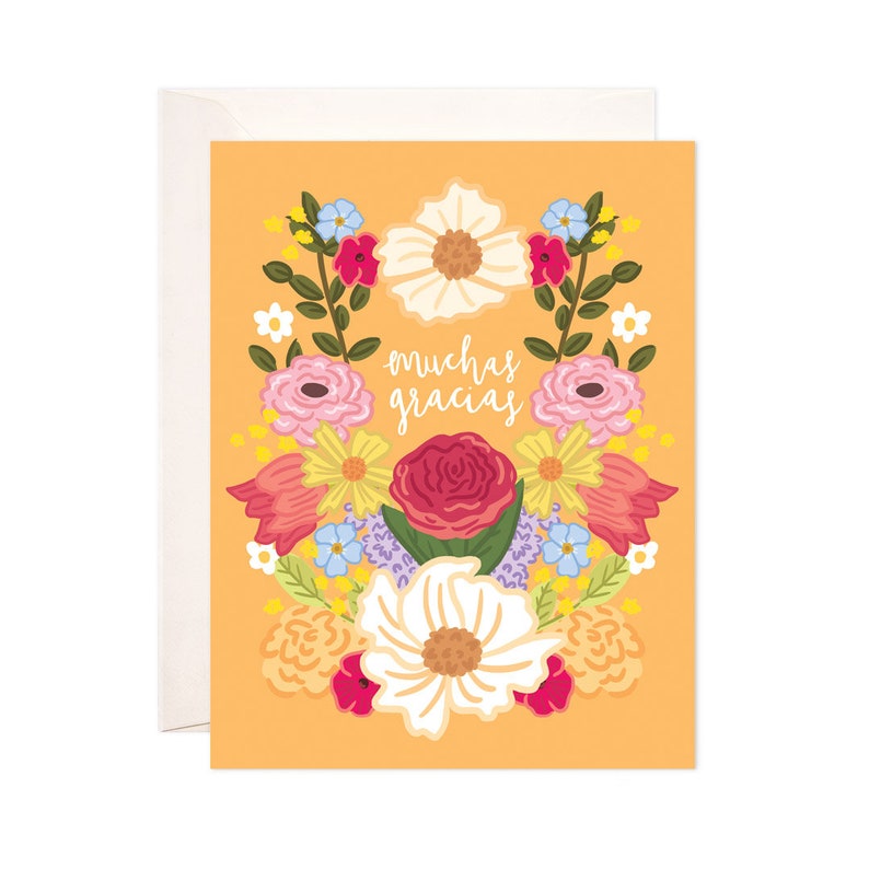 Floral Muchas Gracias Greeting Card, Handmade Thank You Card, Cute ...