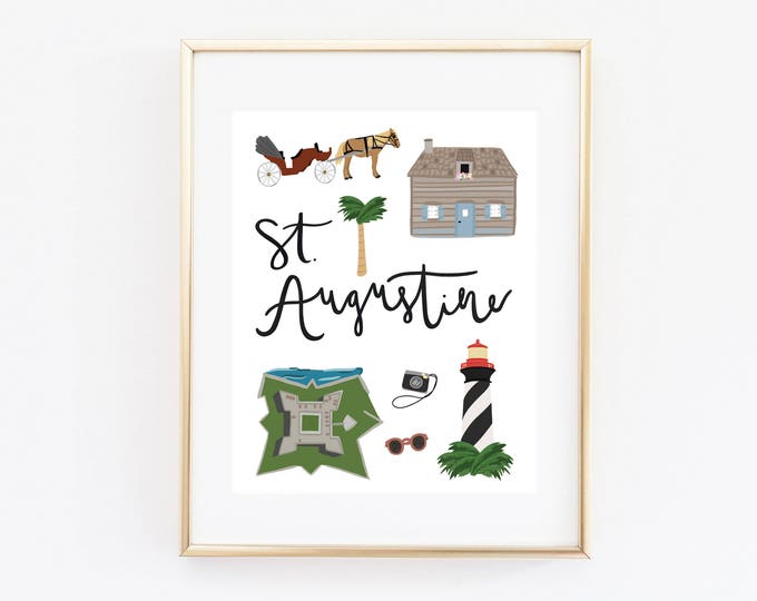 Illustrated St. Augustine FL Art Print, Cute St. Augustine Map, Modern ...